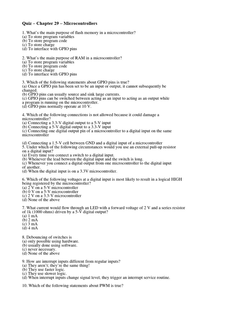 Quiz Section 4 | PDF | Microcontroller | Arduino
