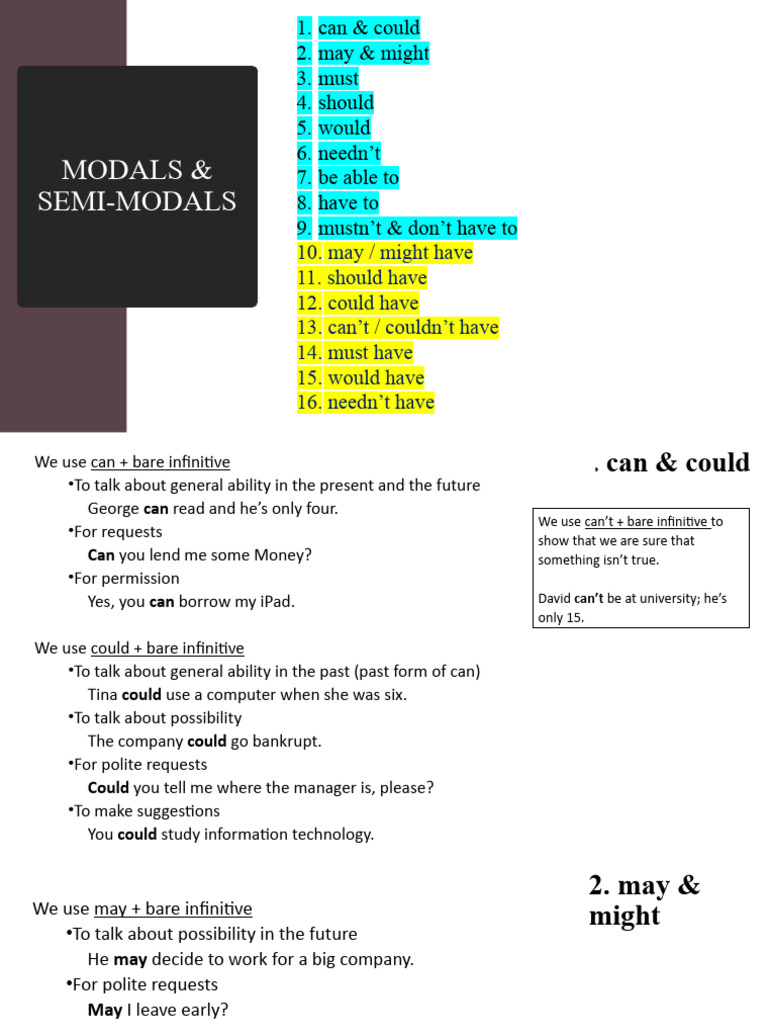 Modals & Semi-Modals | Download Free PDF | Linguistics