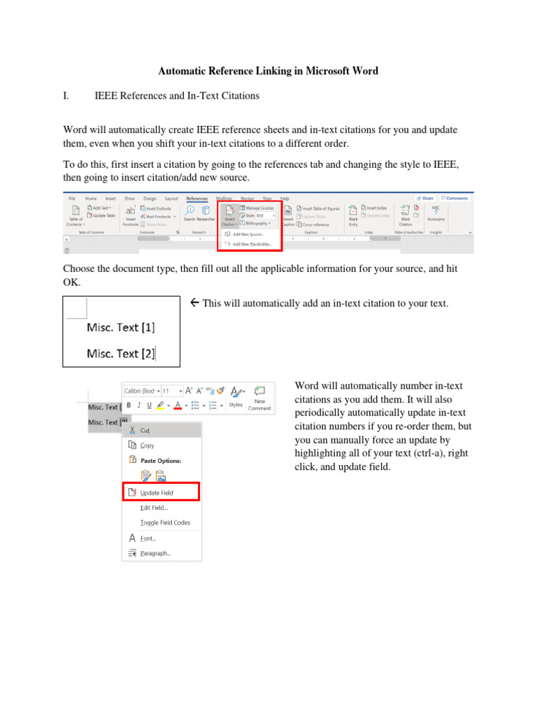 Automatic Reference Linking in Microsoft Word | PDF | Microsoft Word | Citation