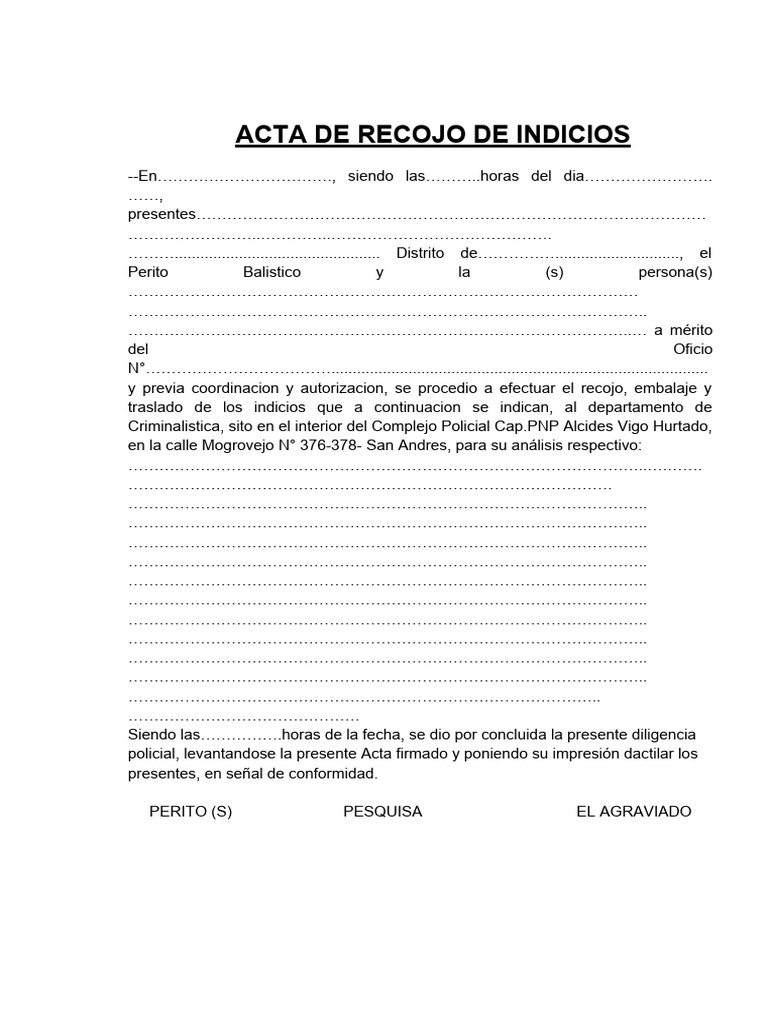 Acta de Recojo Indicios | PDF