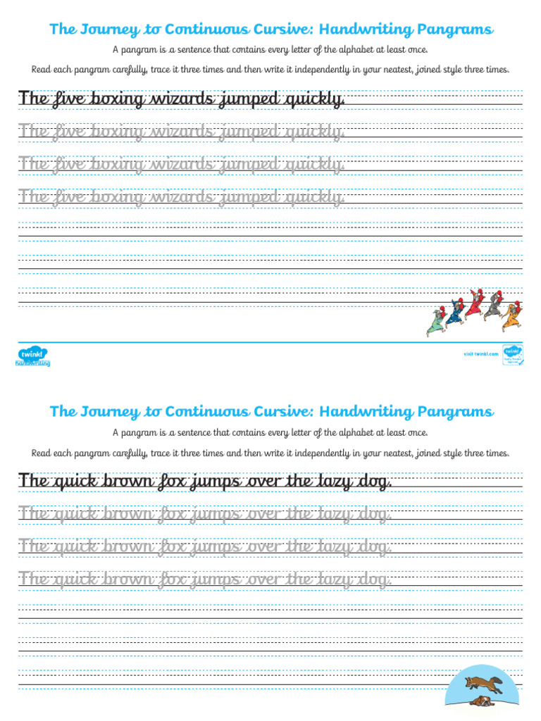 Cursive Handwriting Pangram Practice | PDF