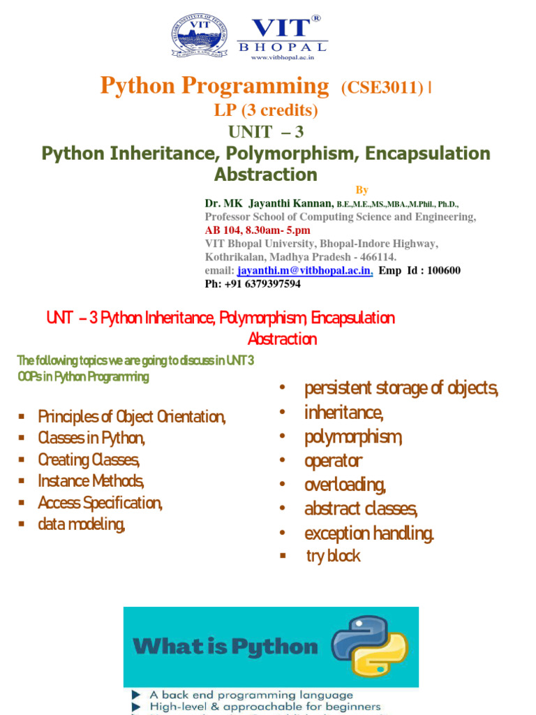 Python classes Objects Special methods Inheritance, Polymorphism ... Python classes Objects Special methods Inheritance, Polymorphism ...