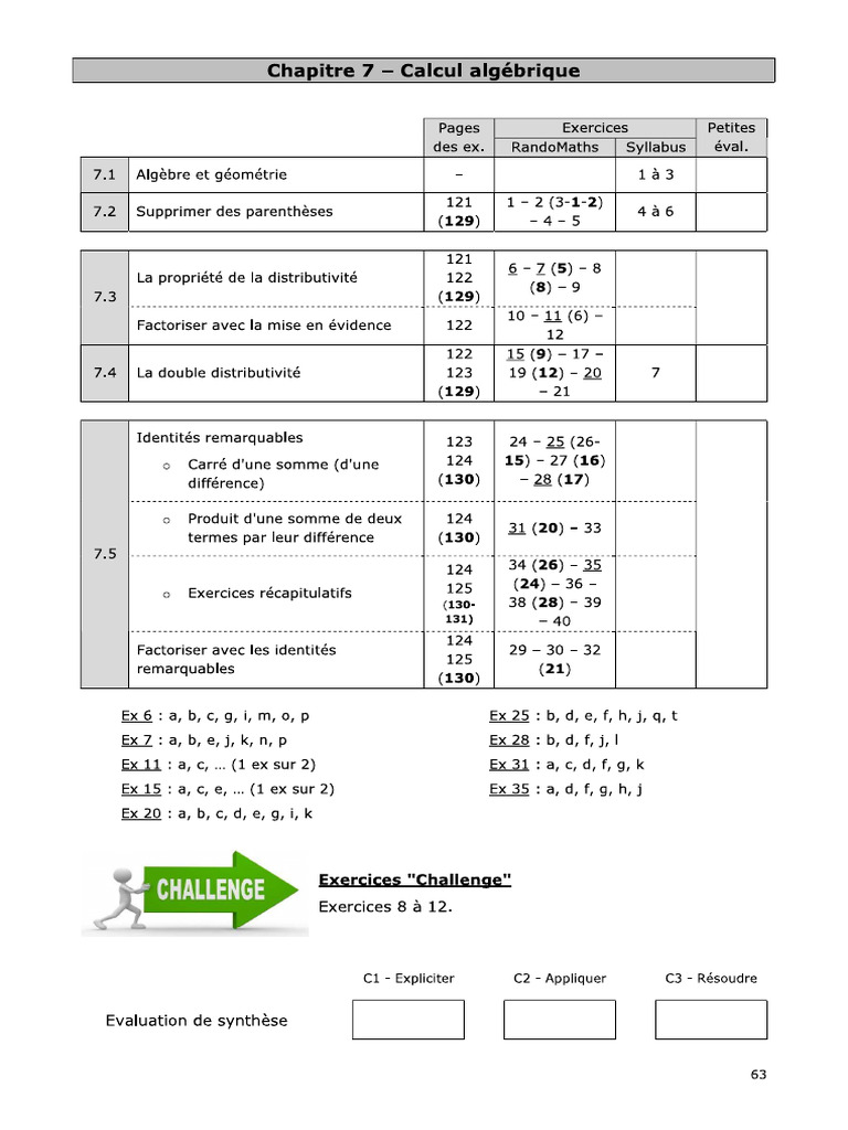 Chapitre 7 - Calcul algébrique | PDF