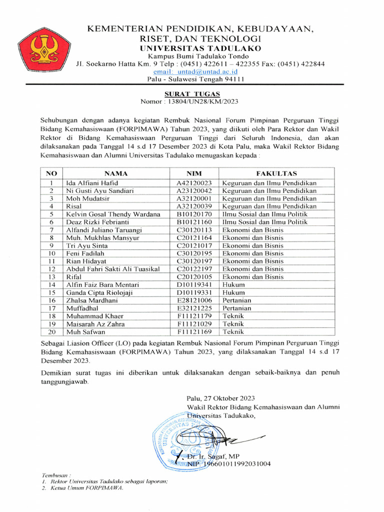 Surat Tugas LO Forpimawa | PDF