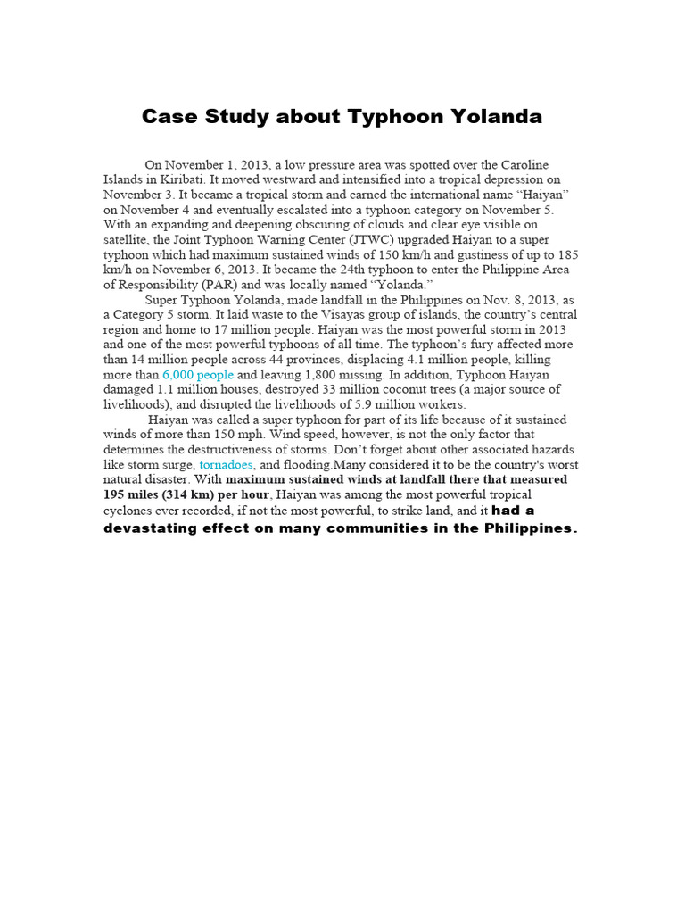 Case Study About Typhoon Yolanda | PDF