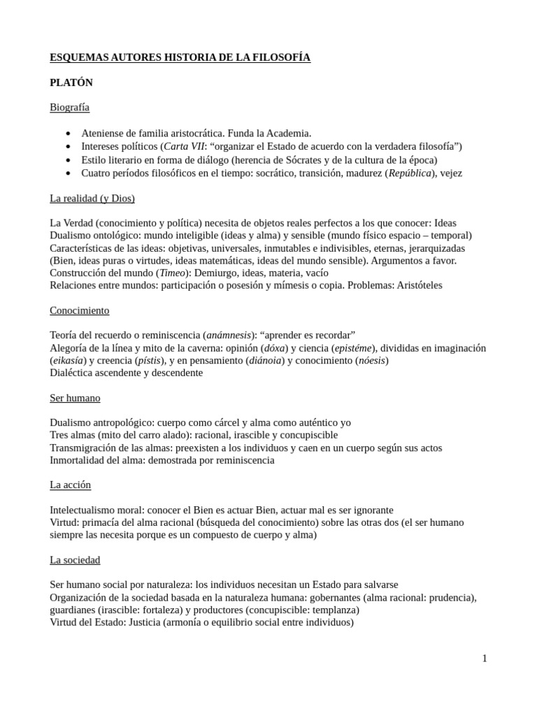 Esquema Platón 2 | PDF | Platón | Metafísica