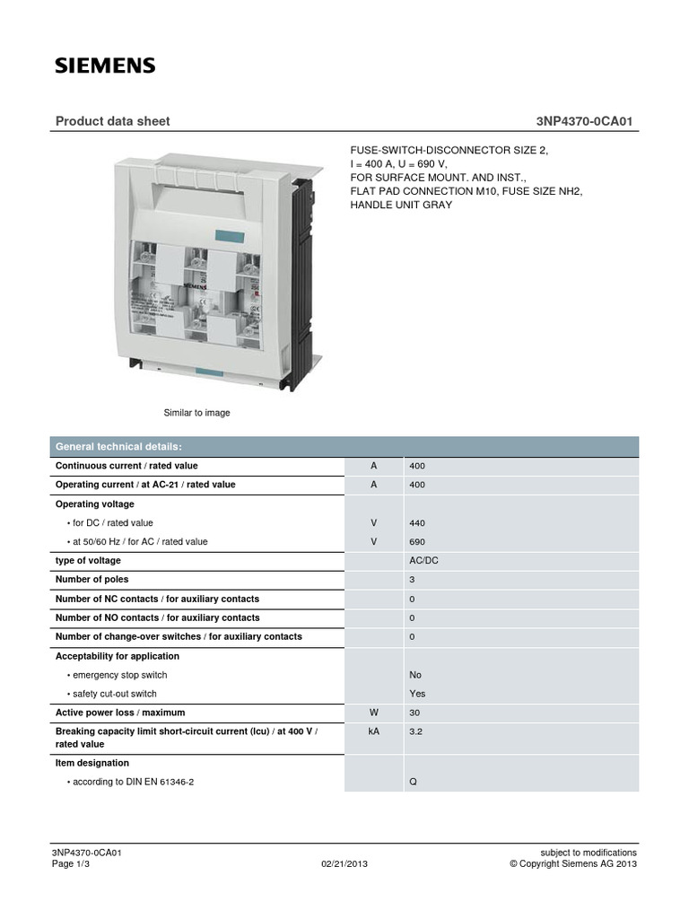 3np4370 0ca01 | PDF | Fuse (Electrical) | Switch