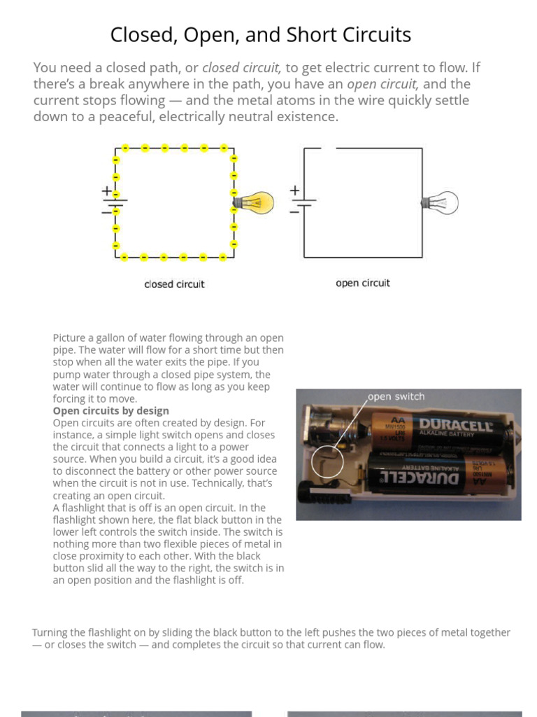 electrical short circuit open circuit and close circuit | PDF | Switch ...