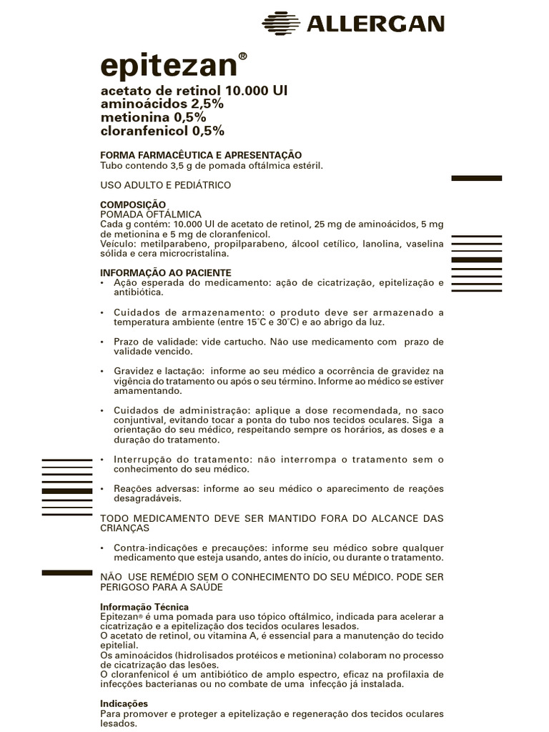 Epitezan: Pomada Oftálmica e Uso | PDF | Infecção | Gravidez