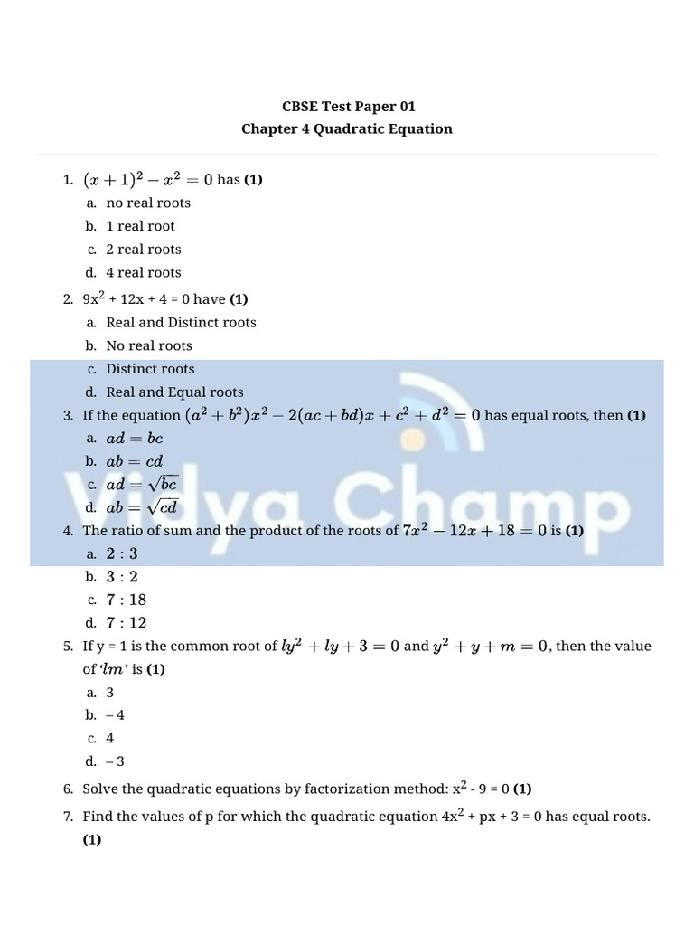 Chapter 4 Quadratic Equation | PDF | Quadratic Equation | Equations
