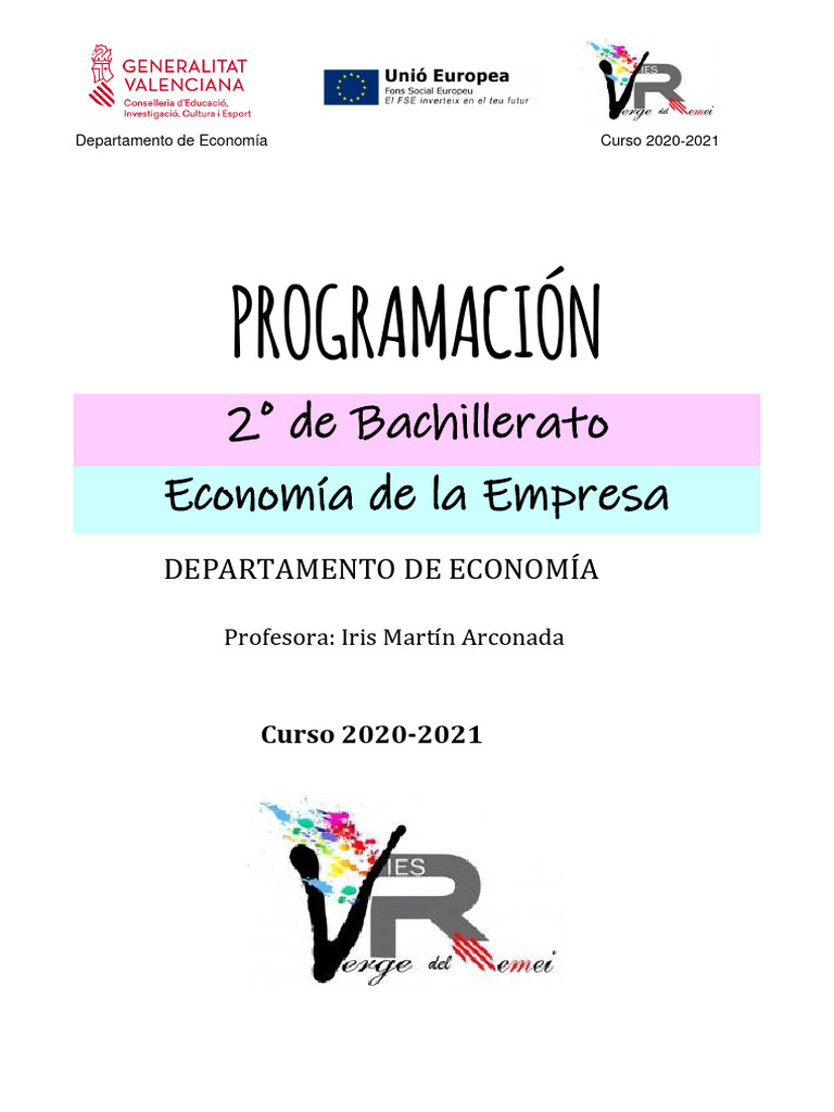 Programacion 2o Bach Economia de La Empresa | PDF | Plan de estudios ... Programacion 2o Bach Economia de La Empresa | PDF | Plan de estudios ...