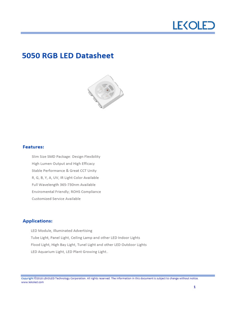 5050 RGB LED Datasheet | PDF | Light Emitting Diode | Rgb Color Model