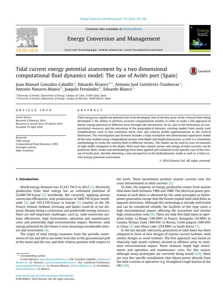 Tidal Current Energy Potential Assessment by A Two Dimensional | PDF ...