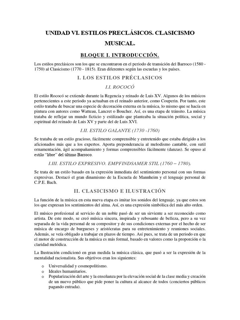 Unidad Vi. Estilos Preclã - Sicos. Clasicismo Musical | PDF | Sinfonía | Sonata