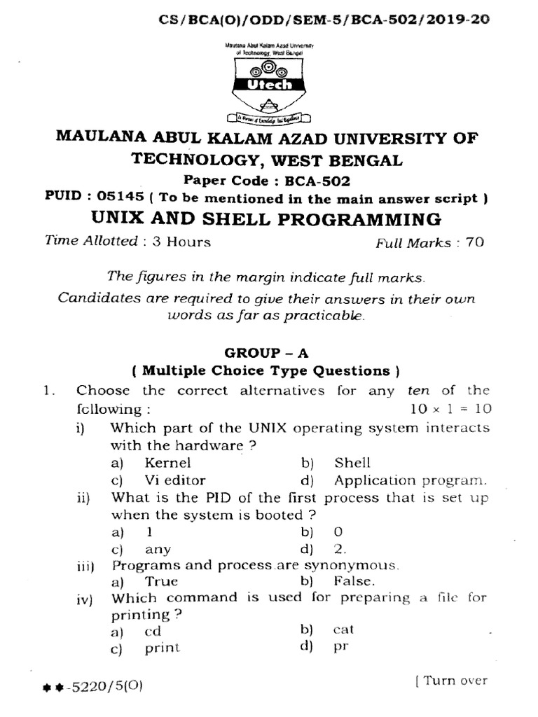 Bca 5 Sem Unix and Shell Programming Bca 502 2020 | PDF