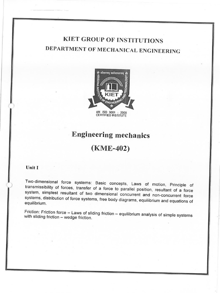 Unit-1 Notes Engineering Mechanics... | PDF