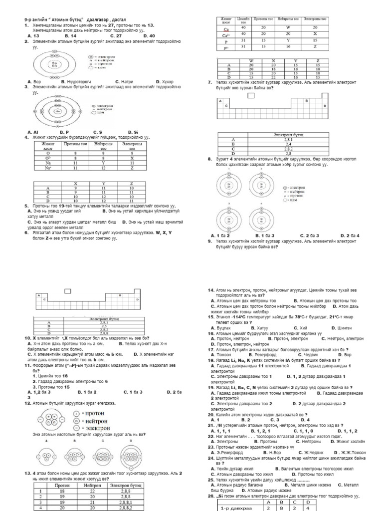 Атомын бүтэц 2022 9 р анги бие даалт Pdf