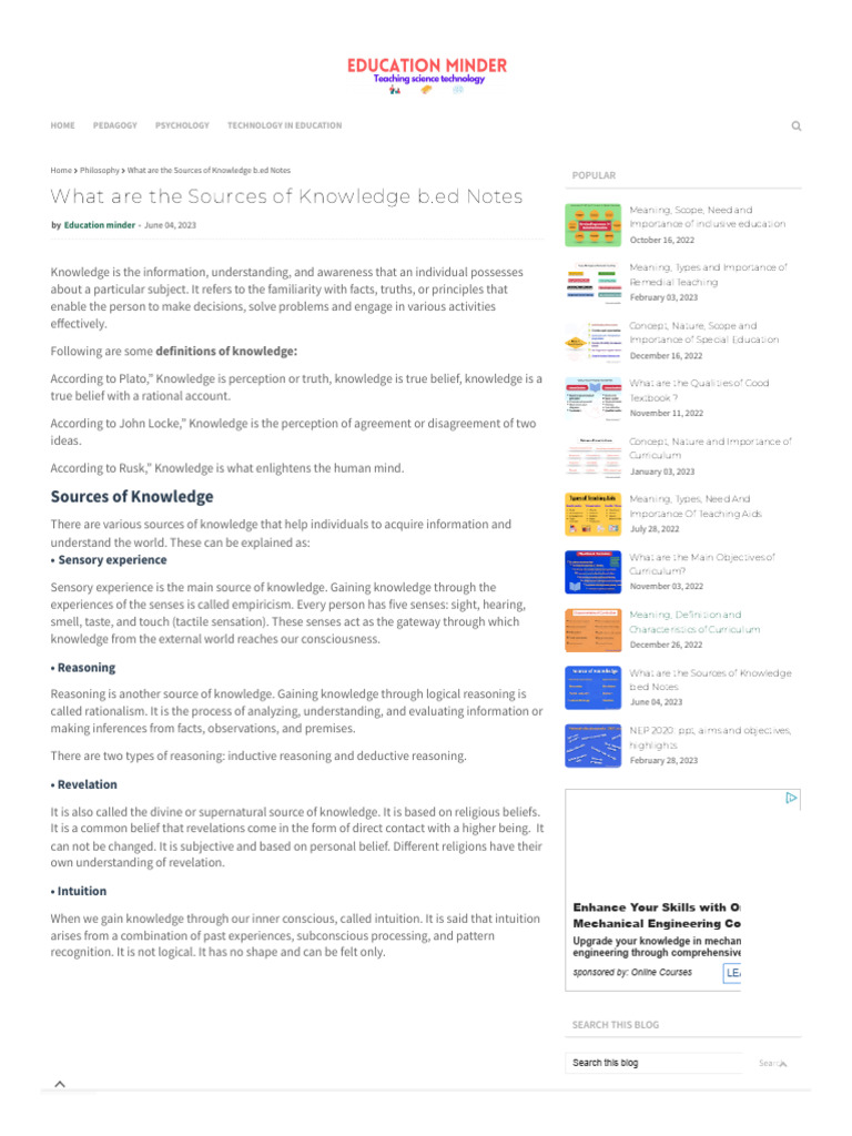 What Are The Sources of Knowledge B.ed Notes | PDF | Knowledge ...
