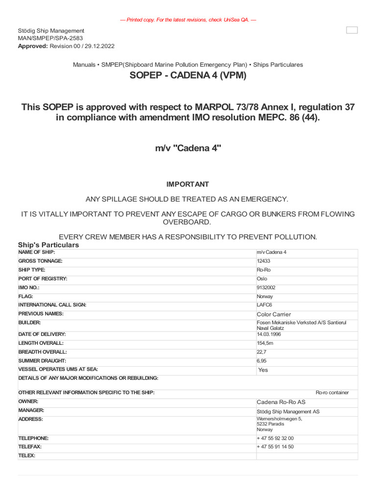 SOPEP Front Page | PDF | Ships | Transport