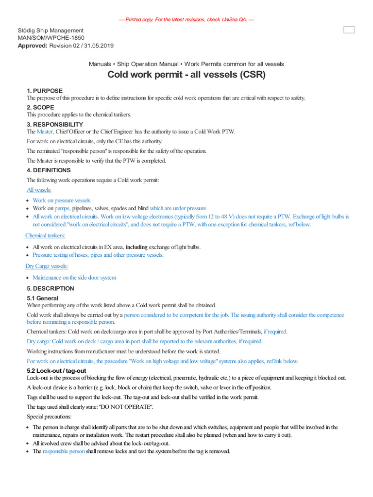 Cold work permit | PDF | Voltage | Electrical Engineering
