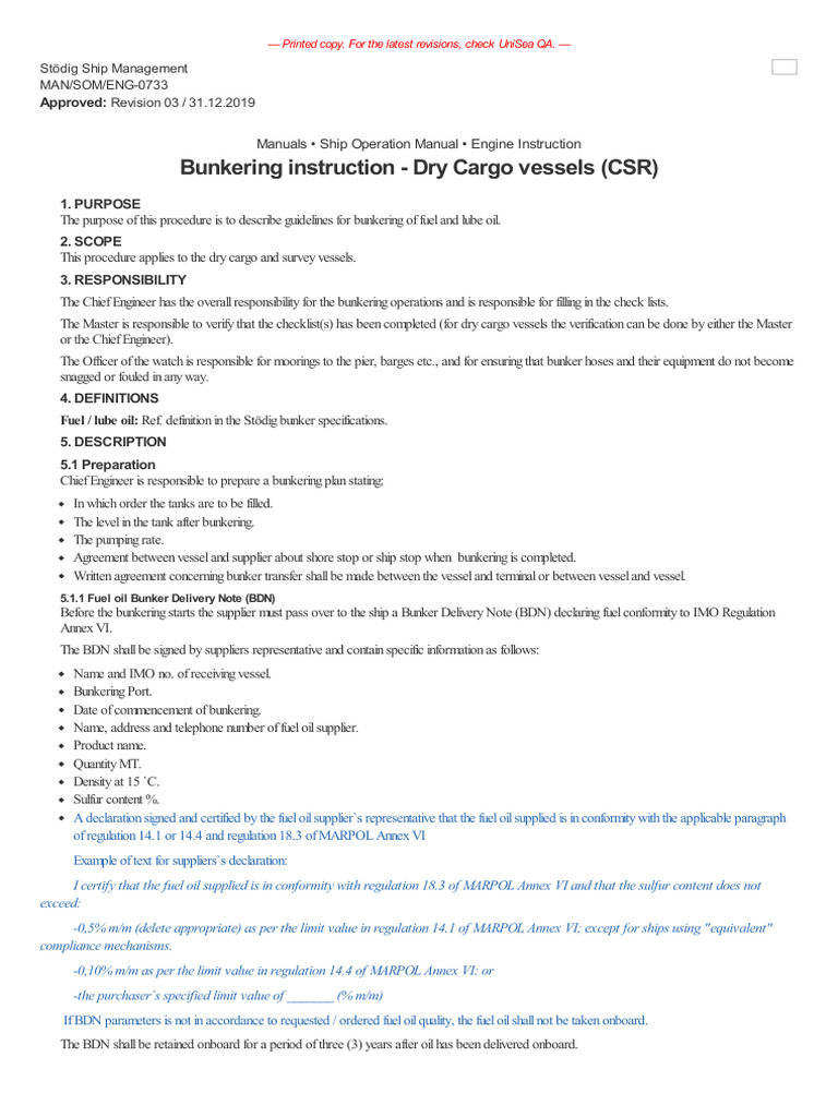 Bunkering Instruction | PDF | Fuel Oil