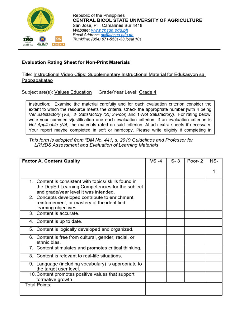 Evaluation Form | Download Free PDF | Evaluation | Human Communication