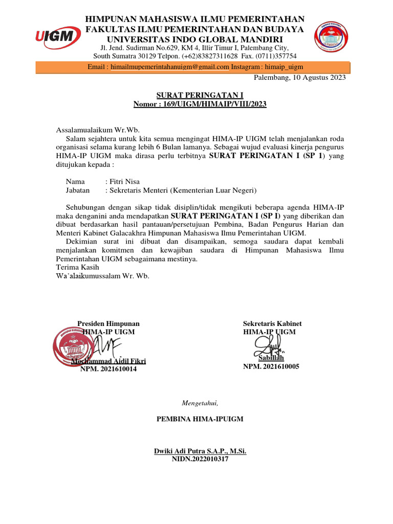 Surat Peringatan 1 | PDF | Bisnis | Ilmu Sosial