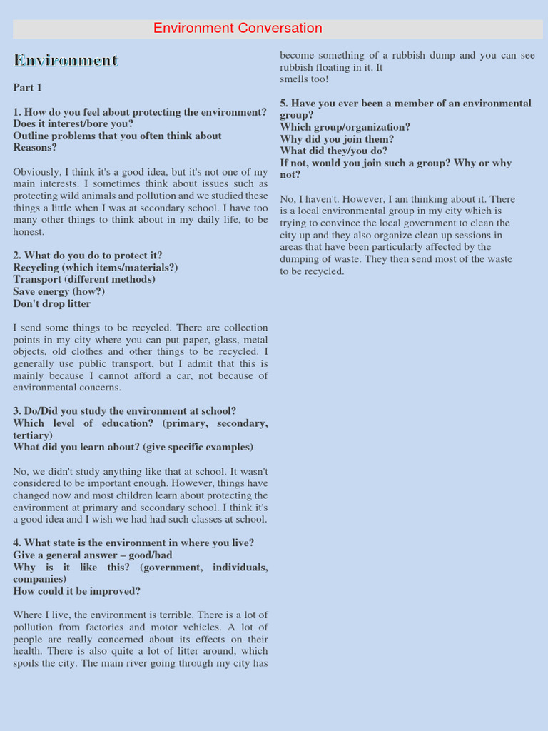 Environment Conversation | PDF | Recycling | Waste