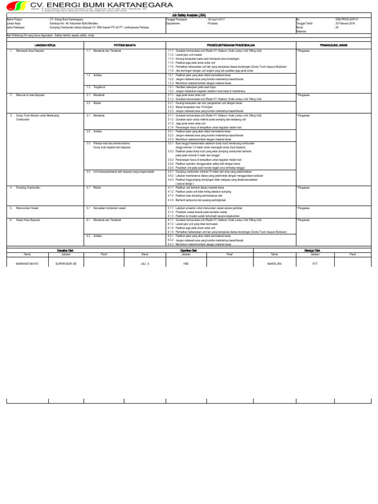 JSA Dumping OB Area Disposal | PDF