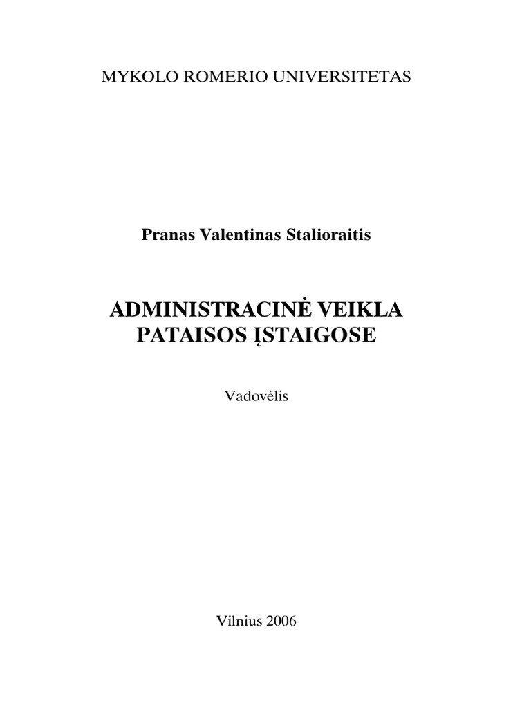 Administracine Veikla Pataisos Istaigose Stalioraitis | PDF