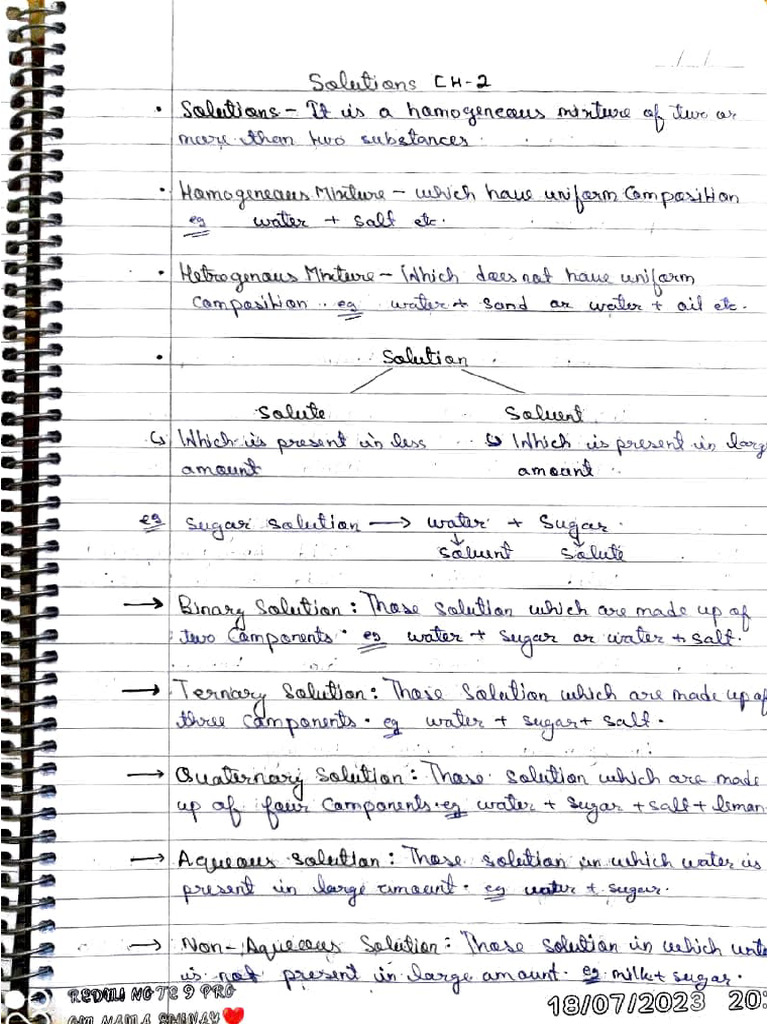 Solutions Notes Class 12 | PDF