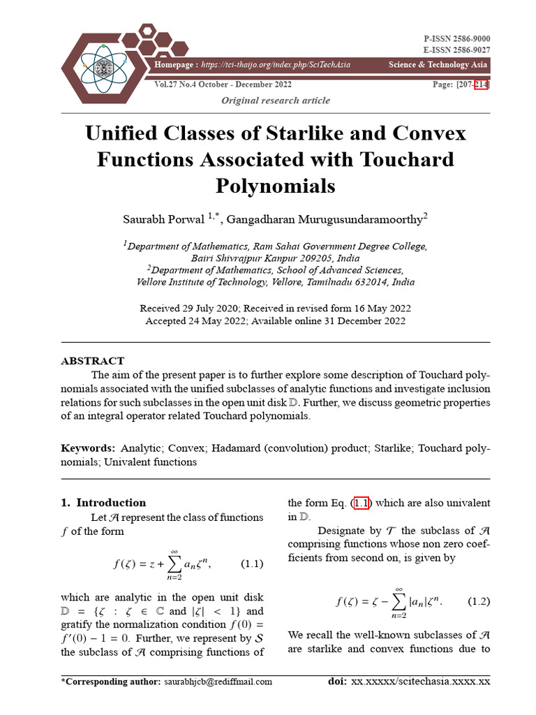 4 Phy Unified Classes Of Starlike Pdf Equations Function Mathematics