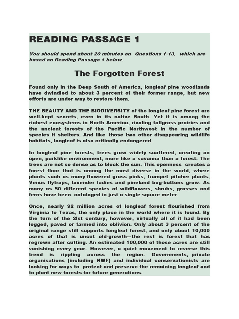 Reading Passage 1: The Forgotten Forest | PDF | Forests | Ecology