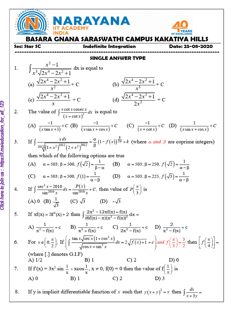 Advanced Integration Problems | PDF | Mathematical Relations | Elementary Geometry