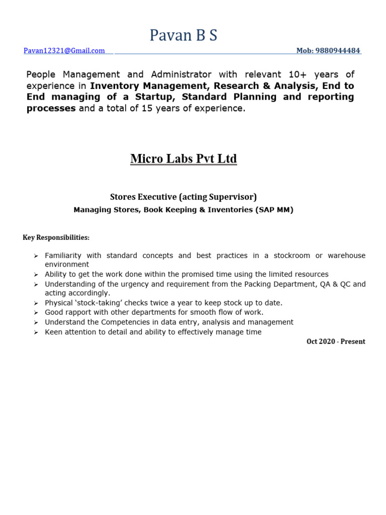 Pavan B S Exp SAP FICO Salary 13LPA | PDF | Financial Analyst | Mutual Funds