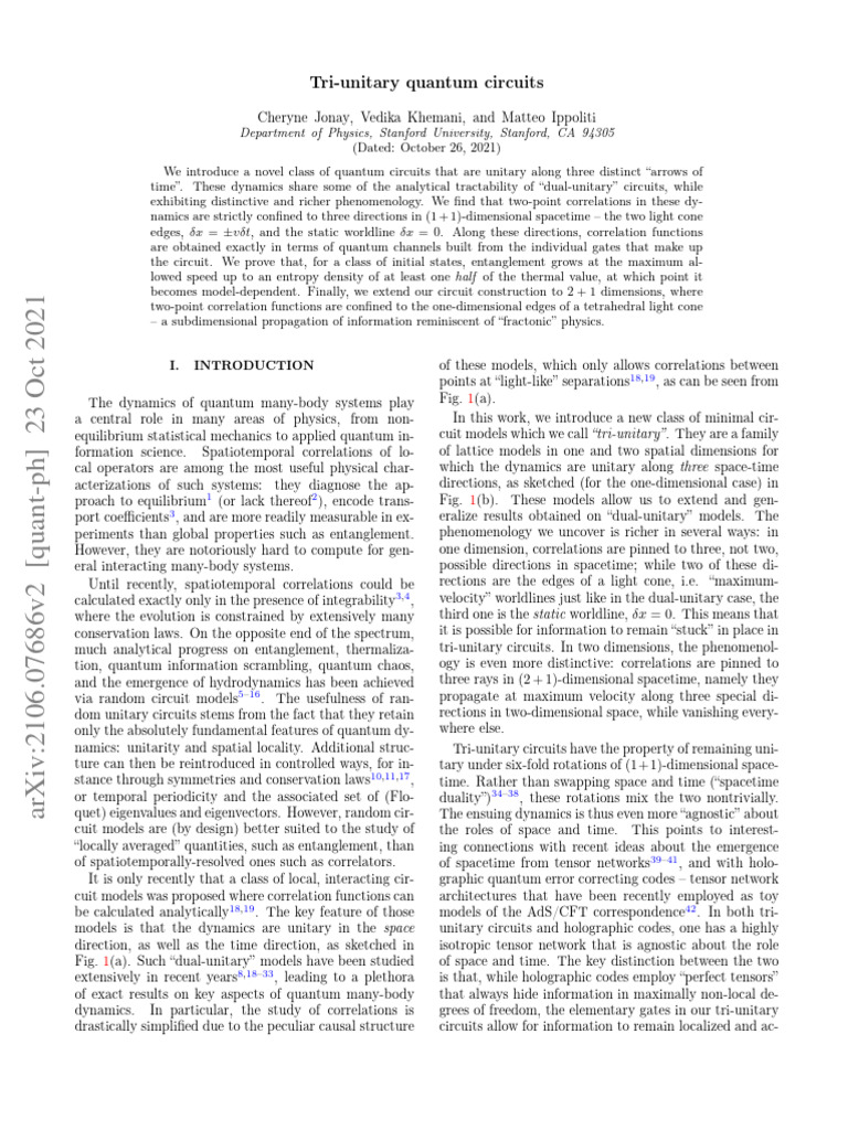 Tri-Unitary Quantum Circuits | PDF | Quantum Entanglement | Spacetime