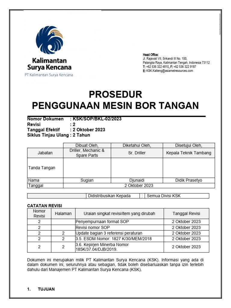 KSK - SOP - BKL-02 - 2023. Prosedur Penggunaan Bor Tangan | PDF