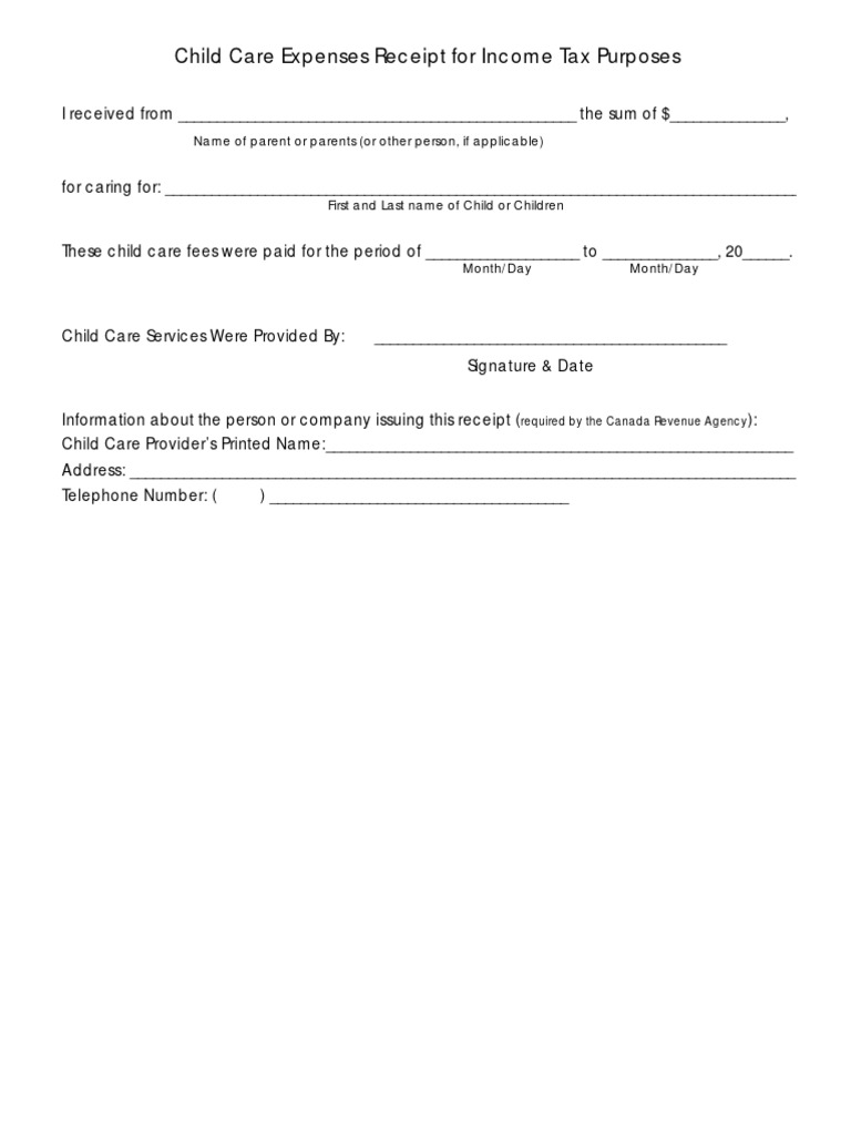 Child Care Expense Receipt Template | PDF