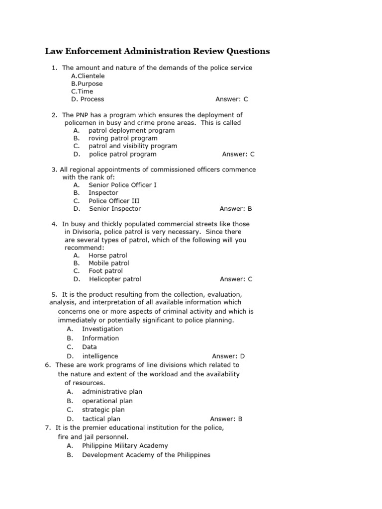 Law Enforcement Administration Quiz | PDF | Classified Information ...