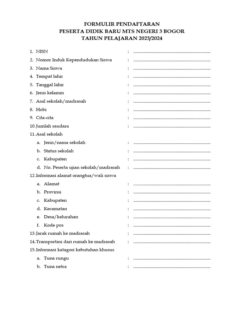 FORMULIR DAN SURAT PERNYATAAN PPDB | PDF