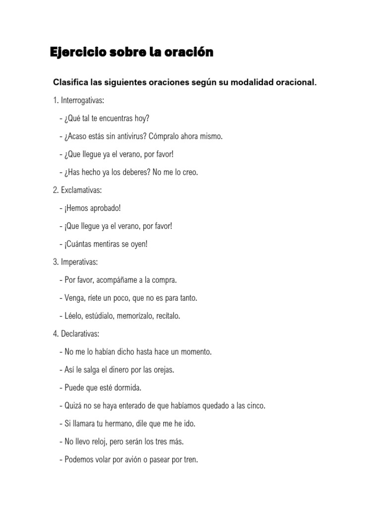 Ejercicio Sobre La Oración S7.1 | PDF