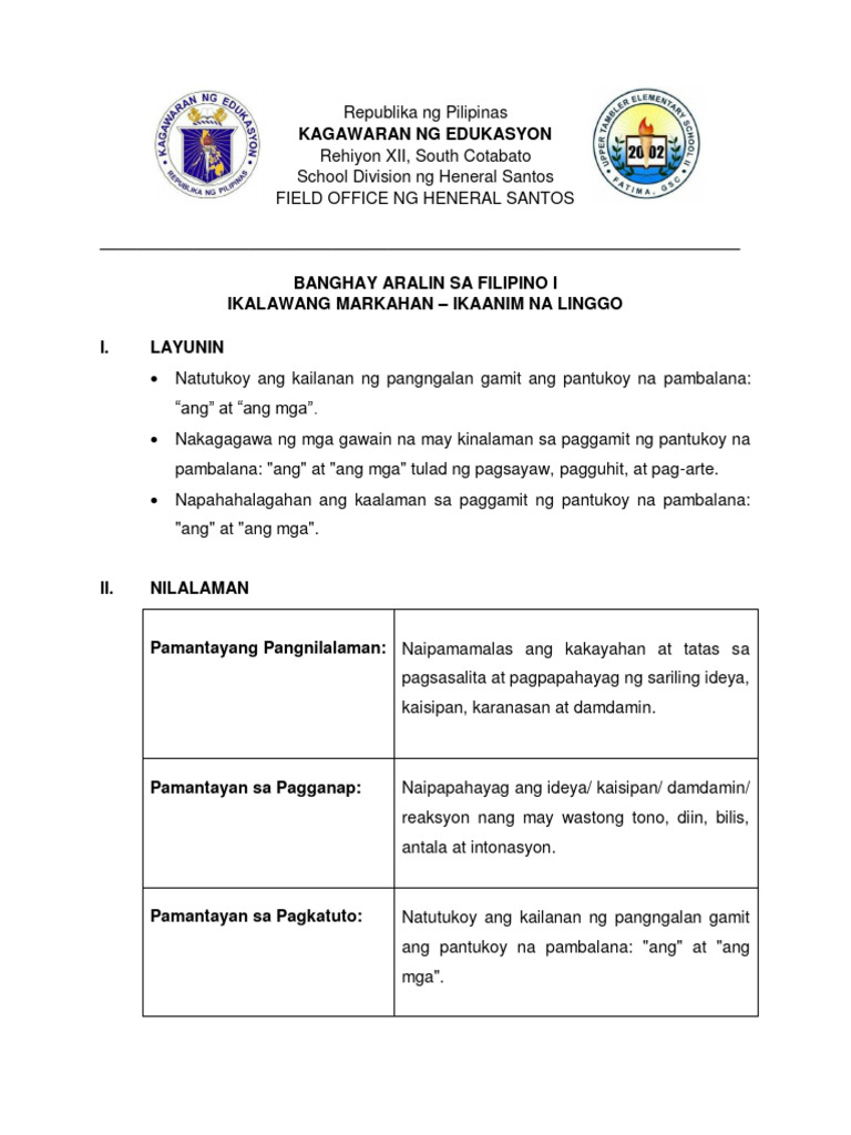 Banghay Aralin Sa Filipino 1 Edited Part 2 | PDF