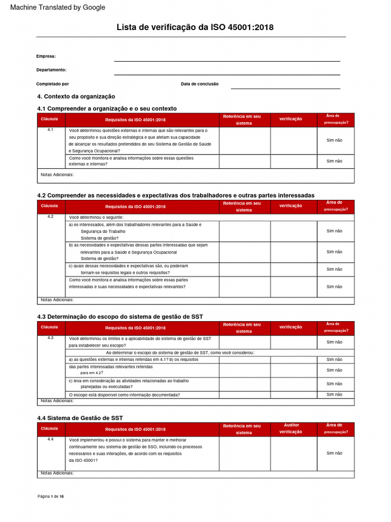 Iso 45001 CheckList | PDF | Liderança | Comunicação