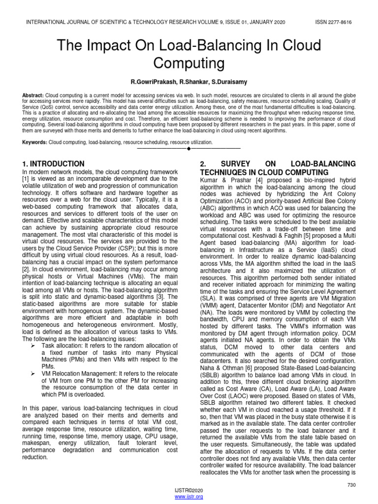 The Impact On Load Balancing In Cloud Computing 2020 Pdf Load Balancing Computing Cloud