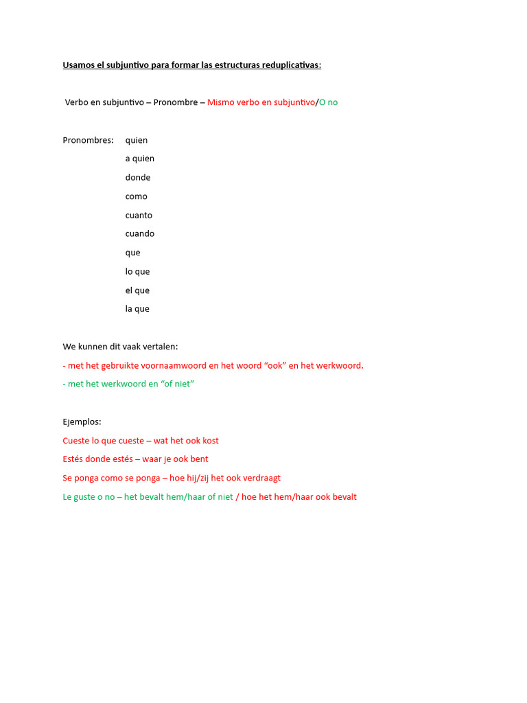 Usamos El Subjuntivo para Formar Las Estructuras Reduplicativas | PDF