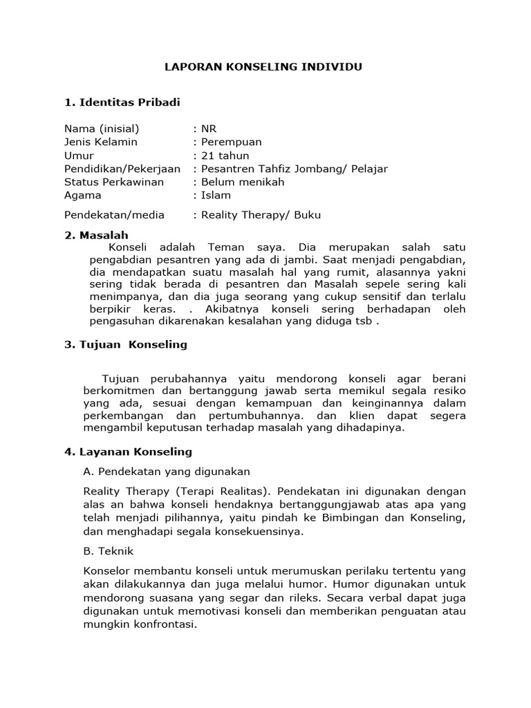 Contoh Laporan Konseling Individu | PDF