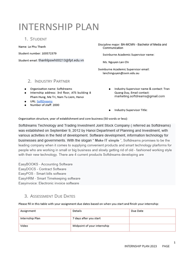 Le Phu Thanh - MDA 202000-Internship Development Plan | PDF | Career ...