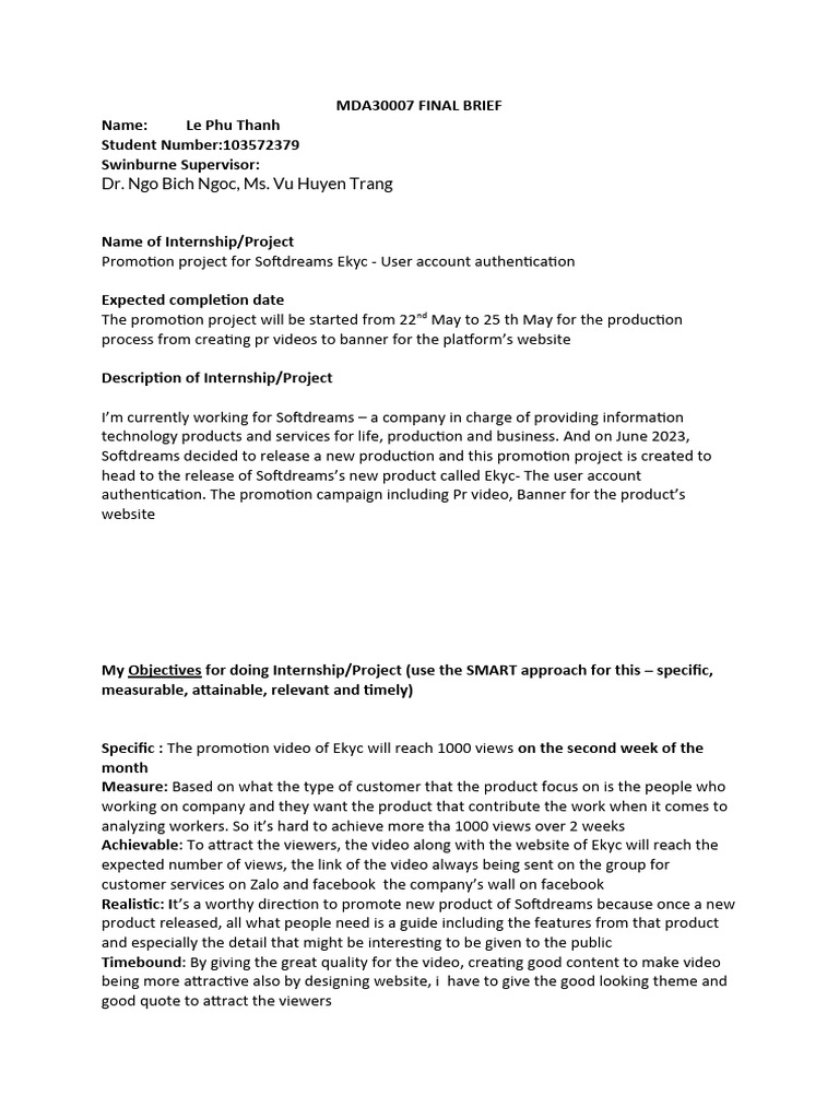 Le Phu Thanh - MDA 30007 - Final Brief | PDF | Mass Media | Communication