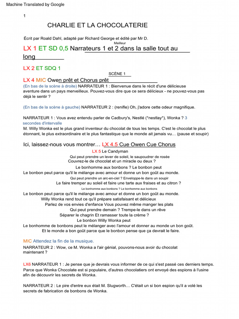 Charlie and The Chocolate Factory Play Script | PDF | Chocolat ...