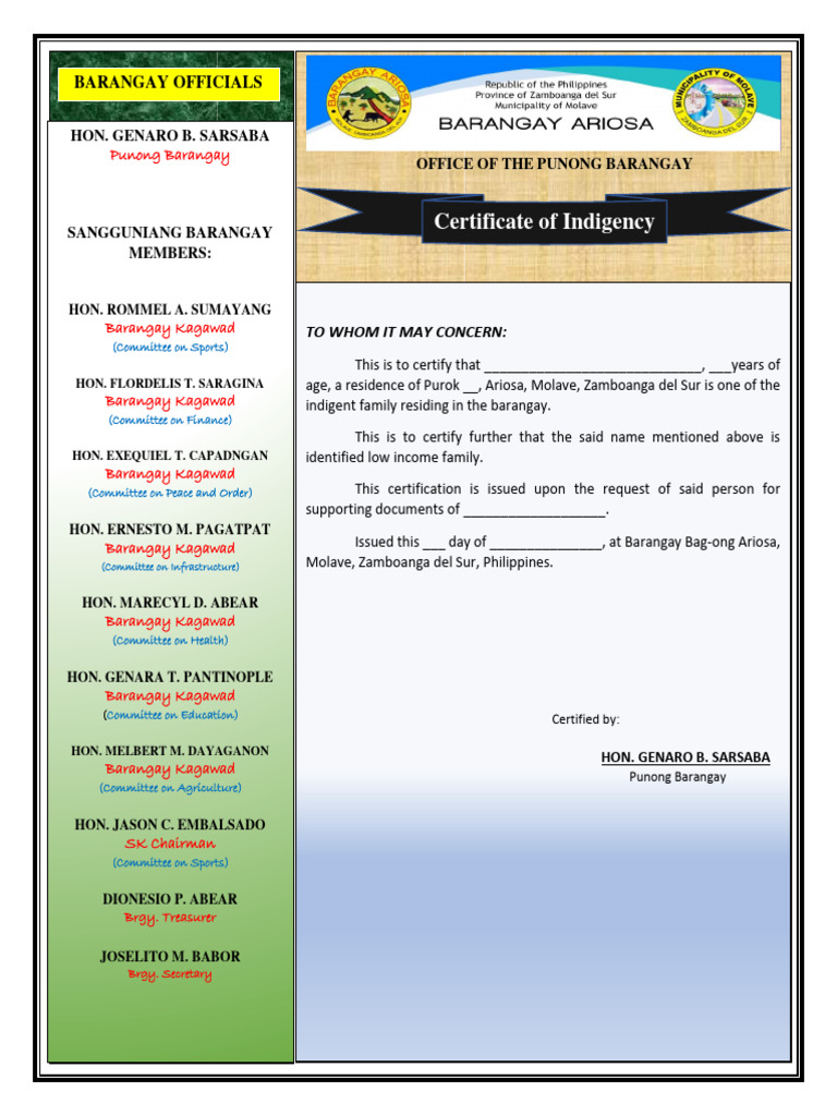 Barangay Indigency | PDF